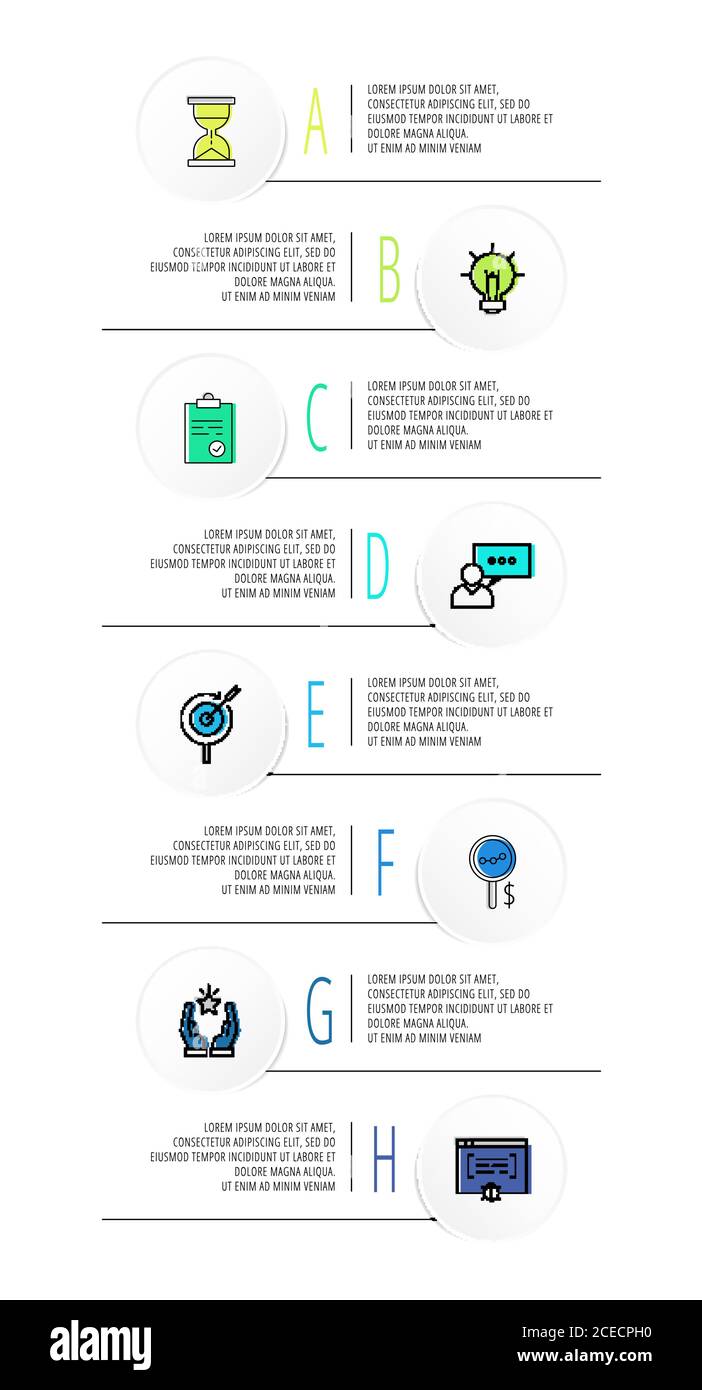 Infographics circles with 8 steps, icons. Flat line vector template ...