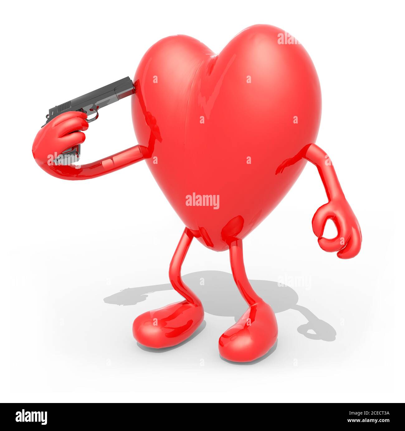 heart cartoon with arms, legs and gun in hand, 3d illustration Stock ...