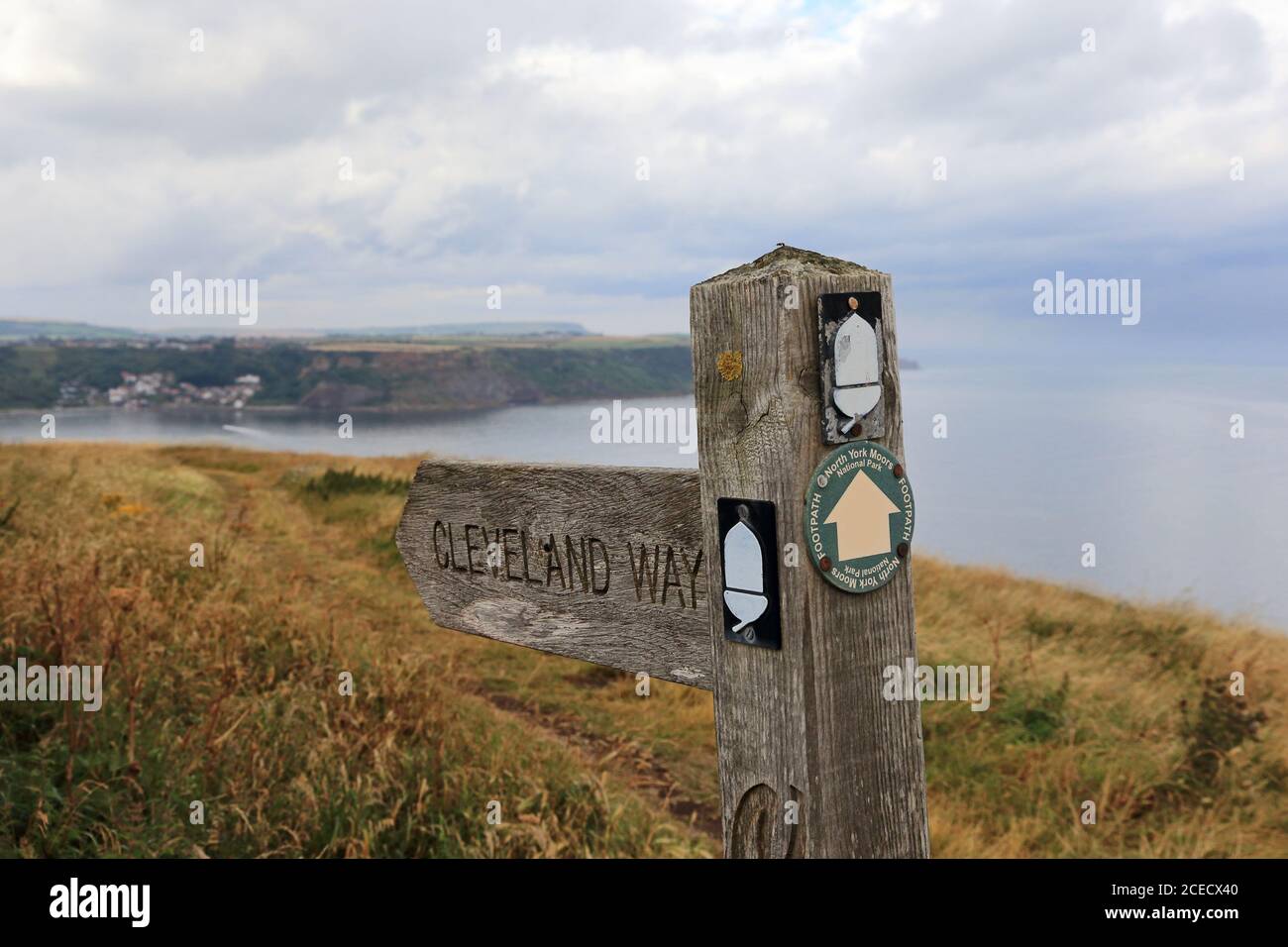 Wooden Cleveland Way signpost Stock Photo - Alamy