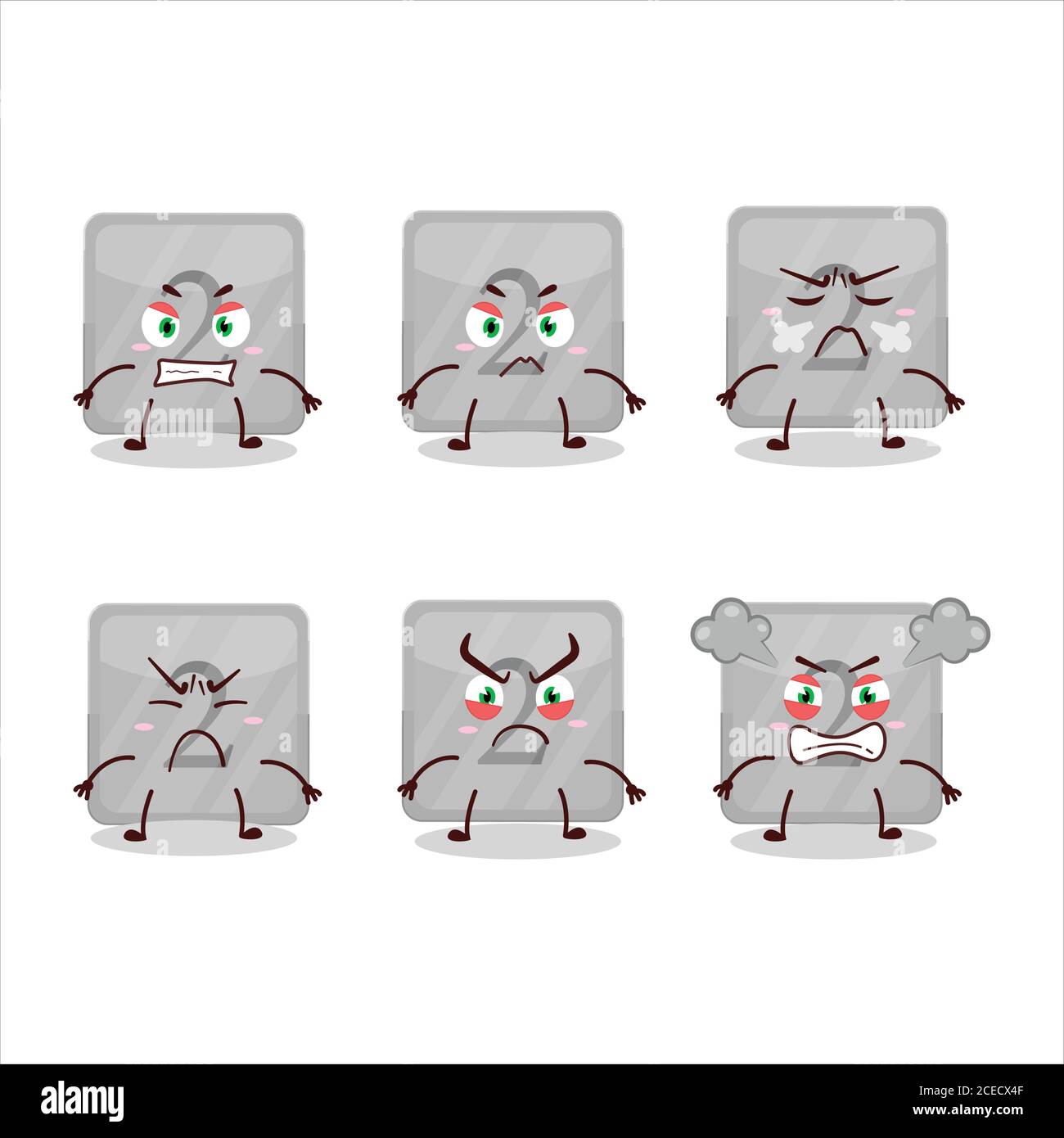 Silver first button cartoon character with various angry expressions ...