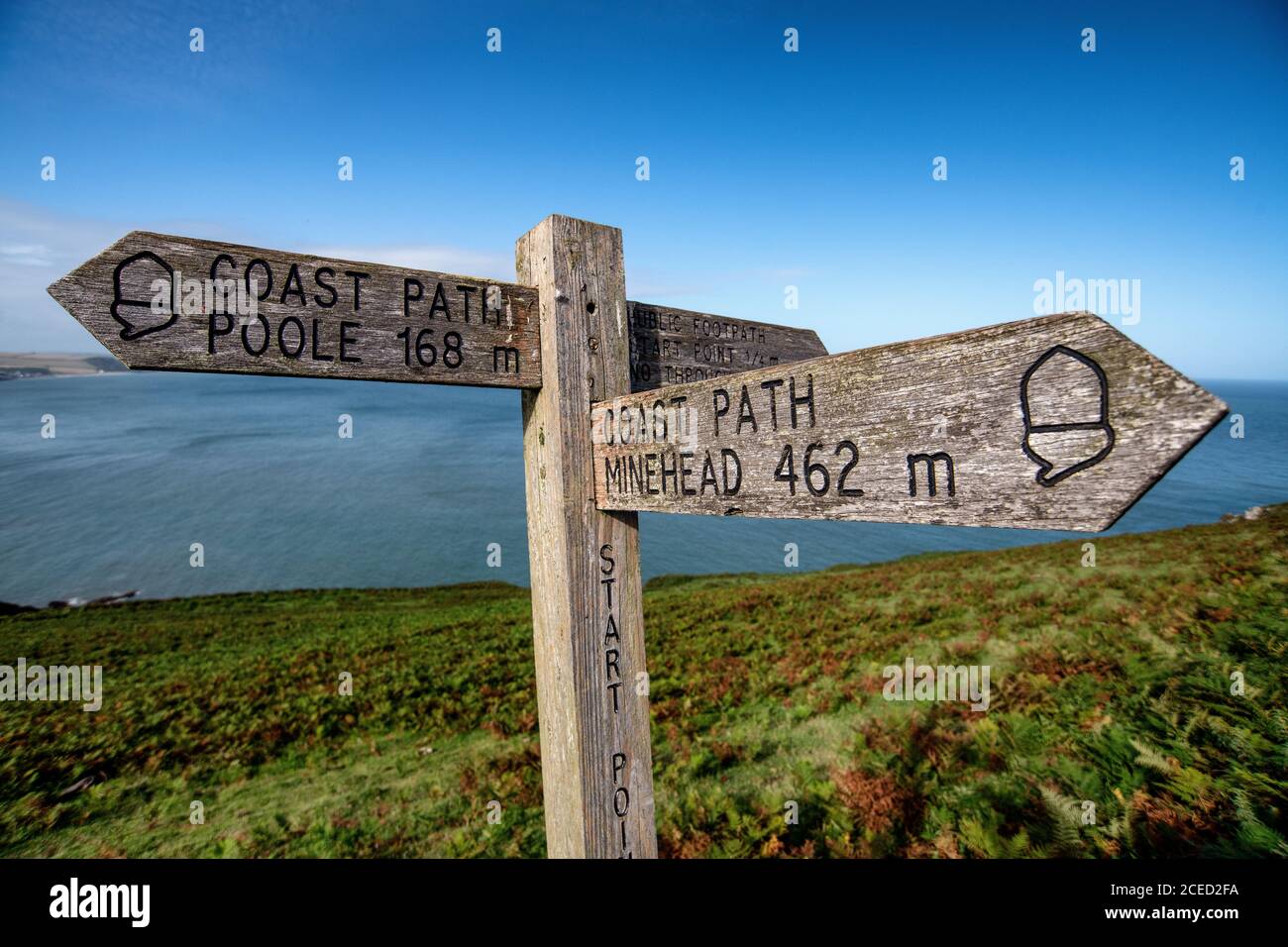 A south west coast path sign at Start Point in South Devon Stock Photo ...