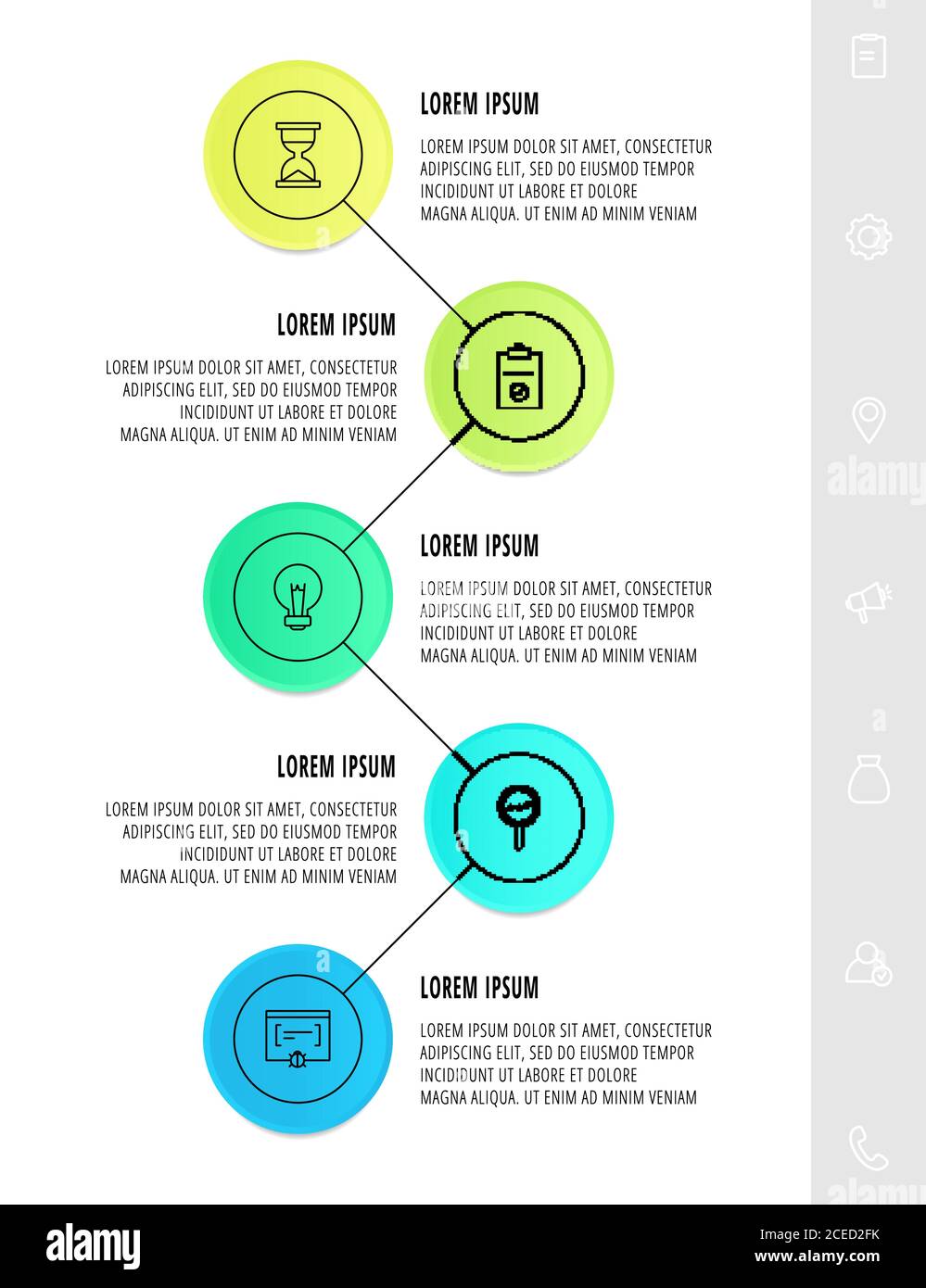 Infographics circles with 5 steps, labels. Flat line vector template. Can be used for five ...