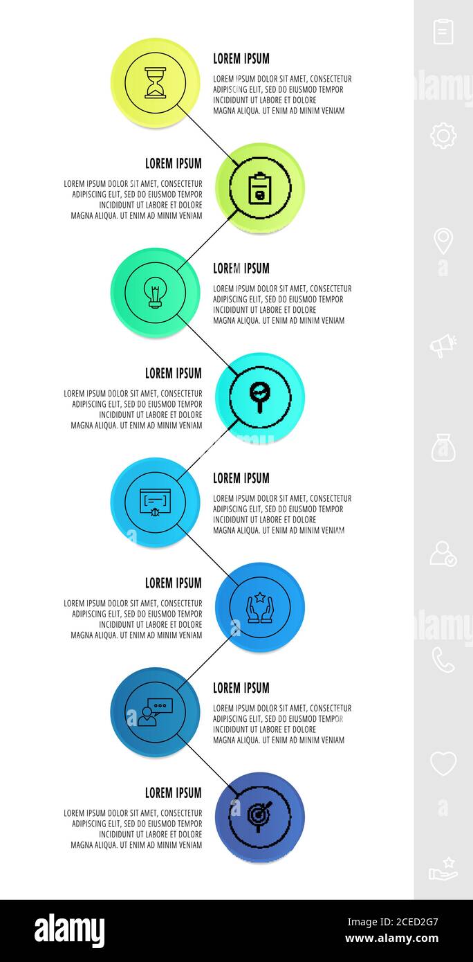 Infographics circles with 8 steps, icons. Flat line vector template ...