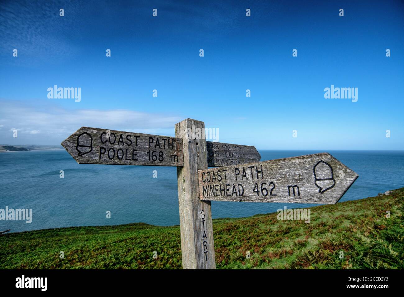 A south west coast path sign at Start Point in South Devon Stock Photo ...