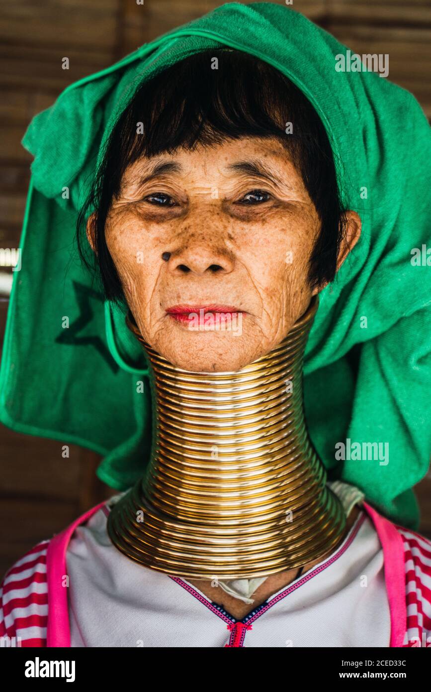 Adult Asian Woman with rings on neck Stock Photo - Alamy