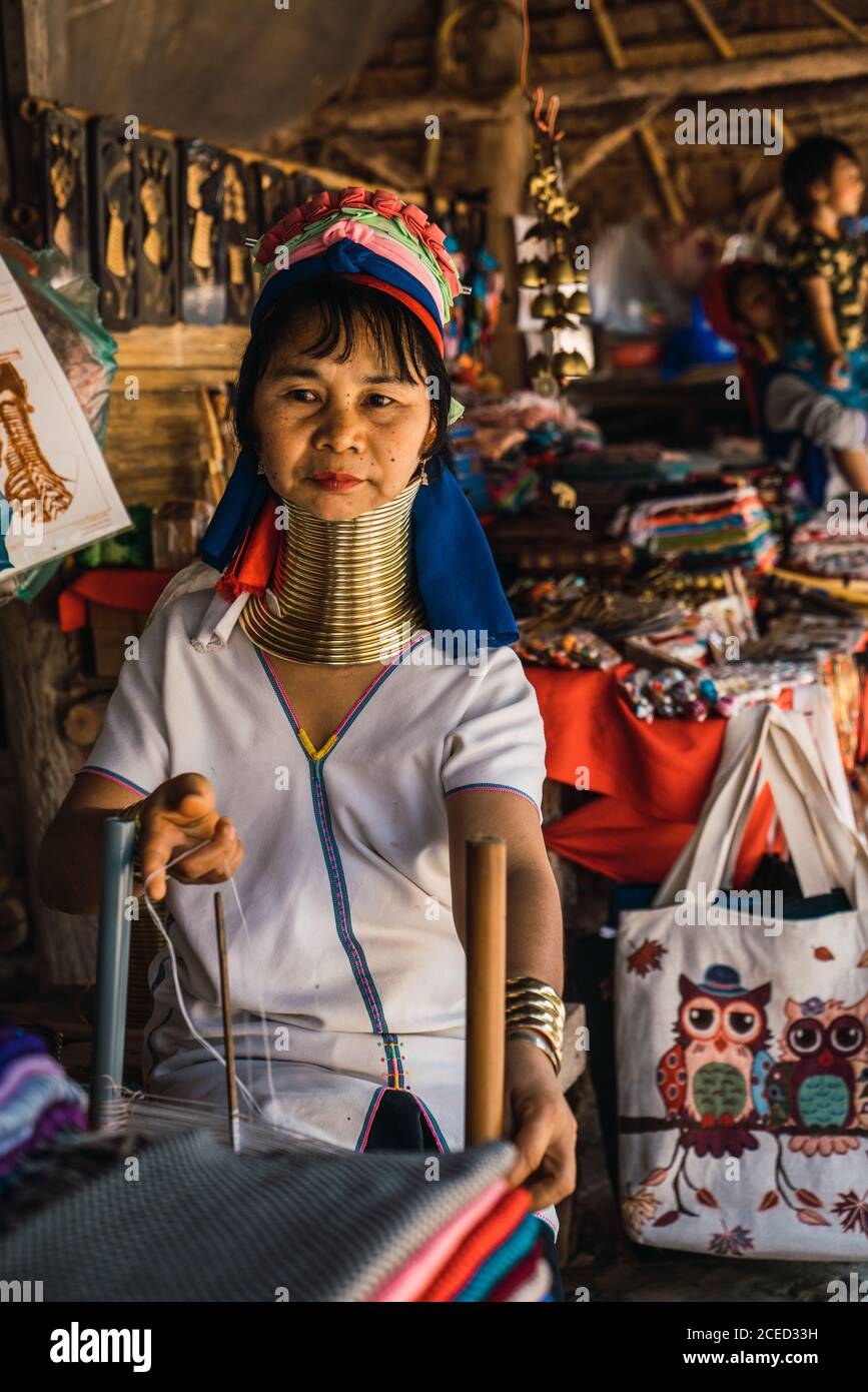 Adult Asian Woman with rings on neck Stock Photo - Alamy