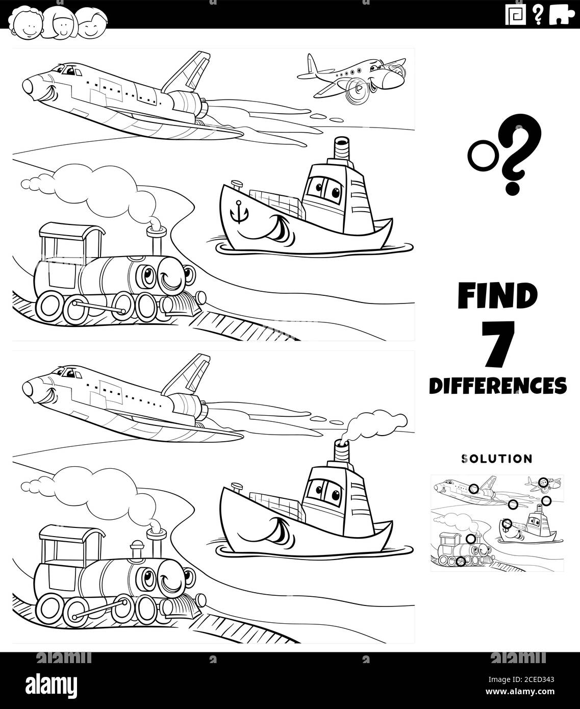 Black and White Cartoon Illustration of Finding Differences Between ...