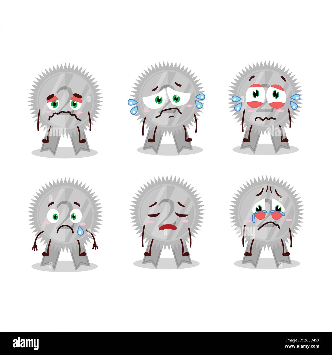 Silver medals ribbon cartoon character with sad expression Stock Vector ...