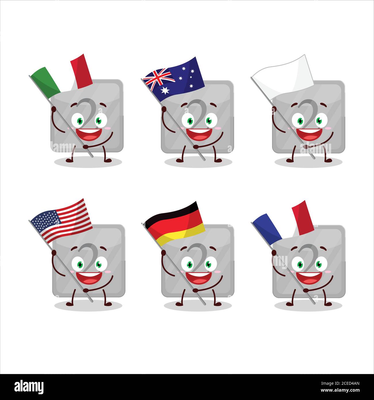 Silver first button cartoon character bring the flags of various ...