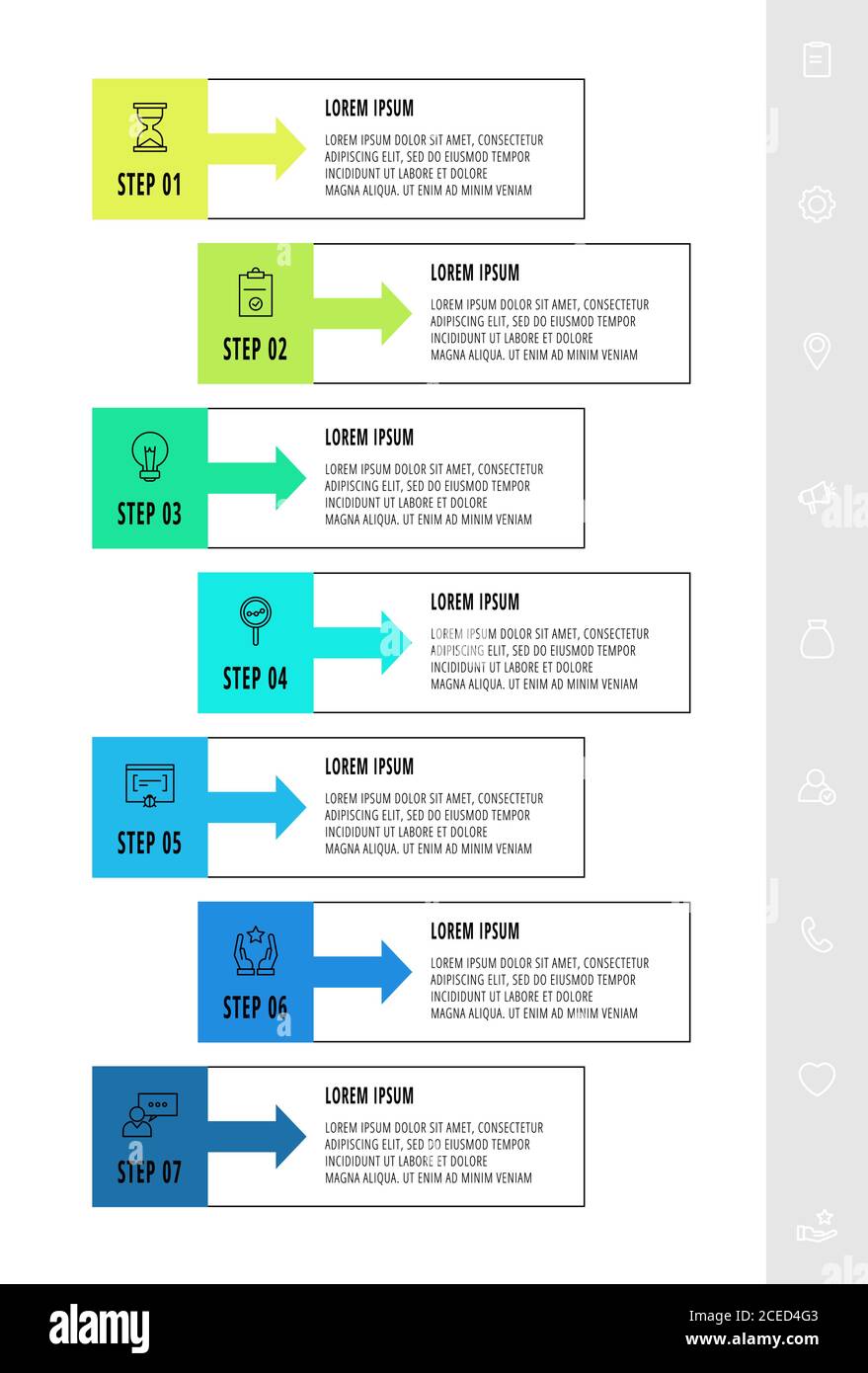 Vector infographic design with 7 rectangles with arrows. Flat template ...