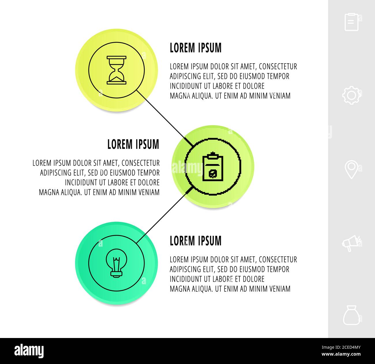 Infographics circles with 3 steps, icons. Flat line vector template. Can be used for three ...