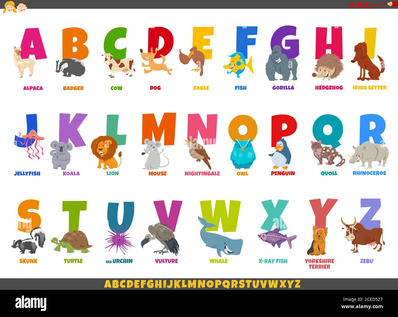 Cartoon Illustration of Colorful Full Alphabet Set with Funny Animal ...