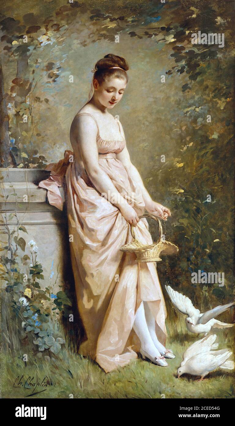 Chaplin Charles - Jeune Femme Agrainant Des Colombes - French School ...