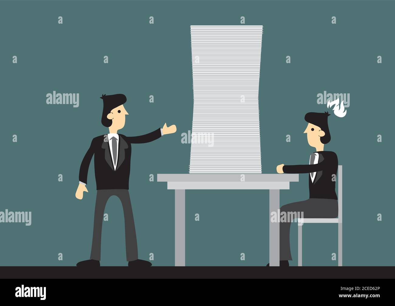 Boss gives office worker big stack of paperwork. Cartoon vector ...