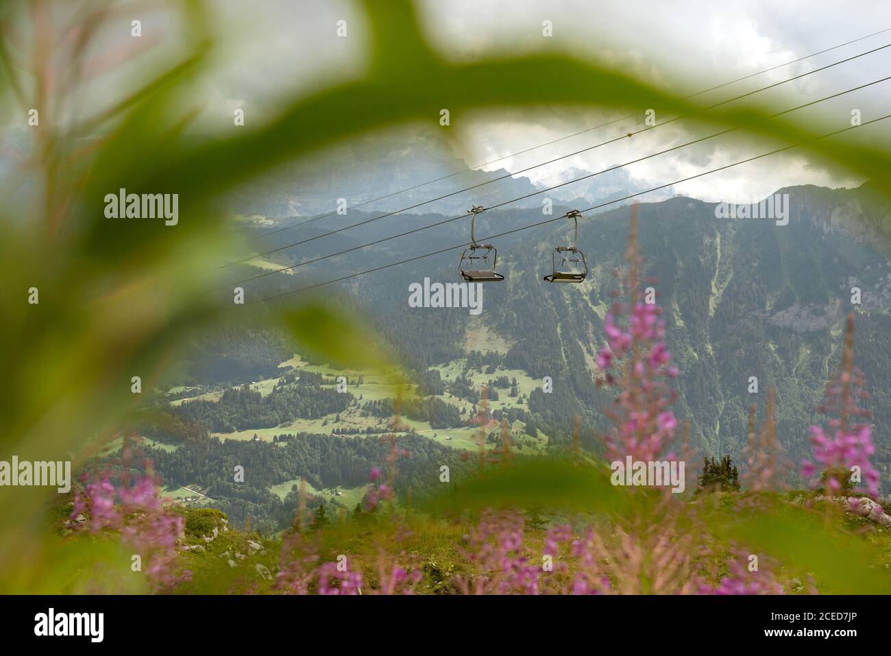 Charlift around Berneuse and view on surrounding mountains, Switzerland ...