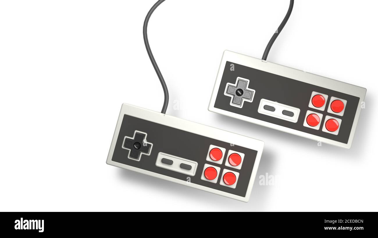 Retro computer gaming controller joystick on a white background Stock ...