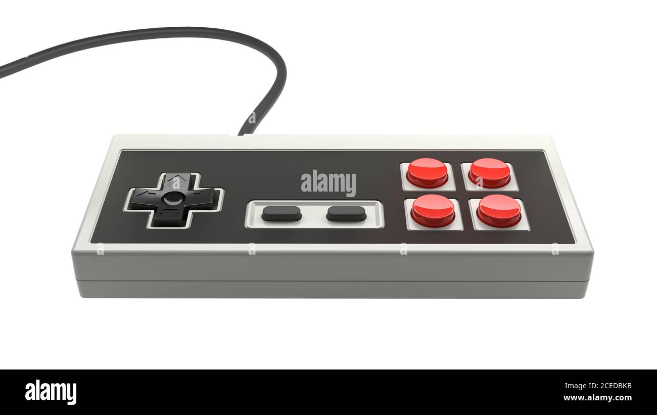 Retro computer gaming controller joystick on a white background Stock ...
