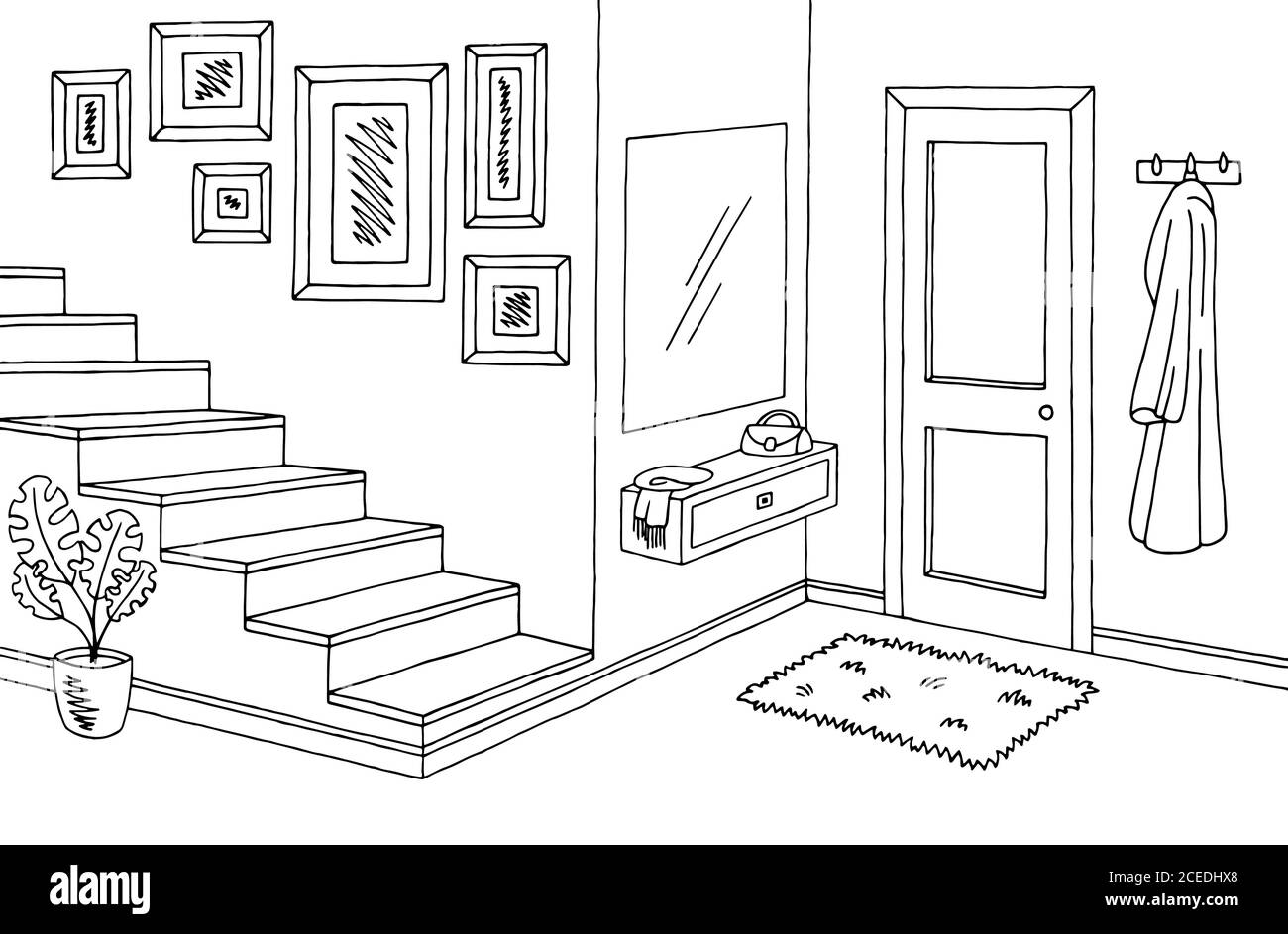Hallway Graphic Black White Interior Sketch Illustration Vector Stock Vector Image And Art Alamy