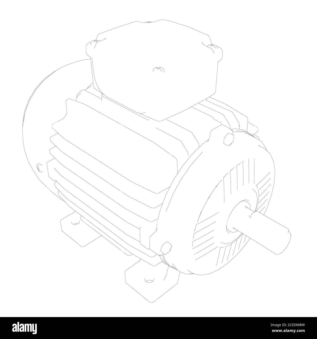 The contour of an electric motor from black lines on a white background ...