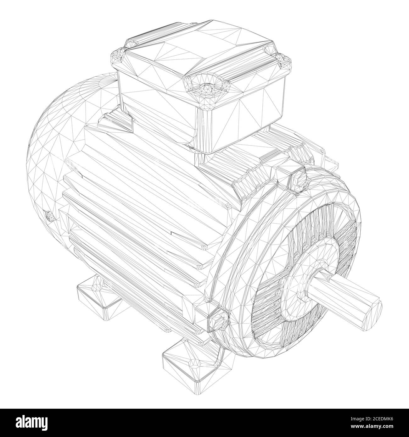 Electric motor wireframe made of black lines on a white background ...