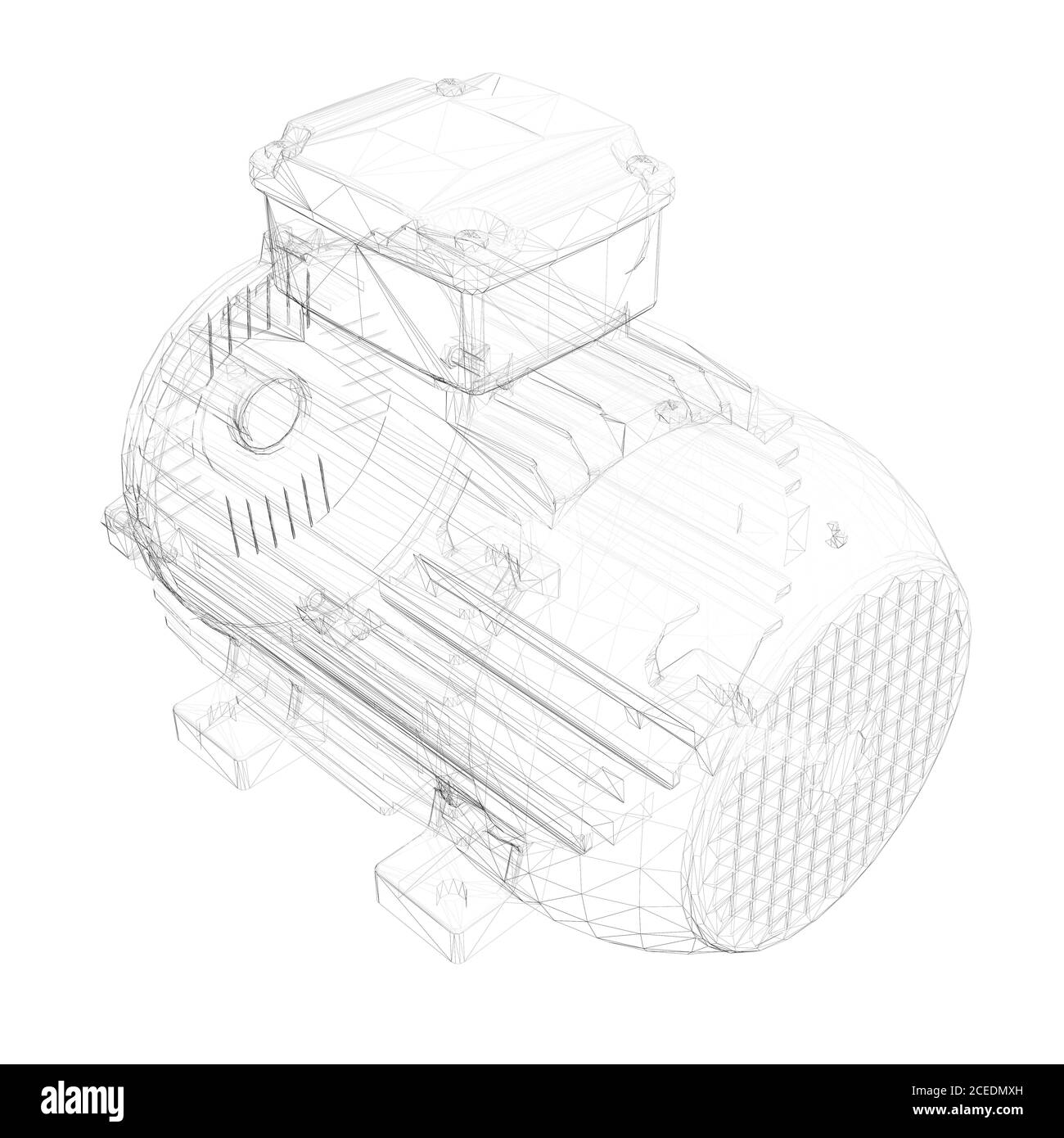 Electric motor wireframe made of black lines on a white background ...