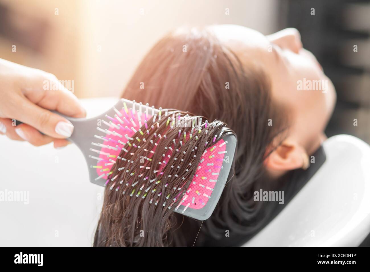 Asian girl shampooing hair hi-res stock photography and images - Alamy