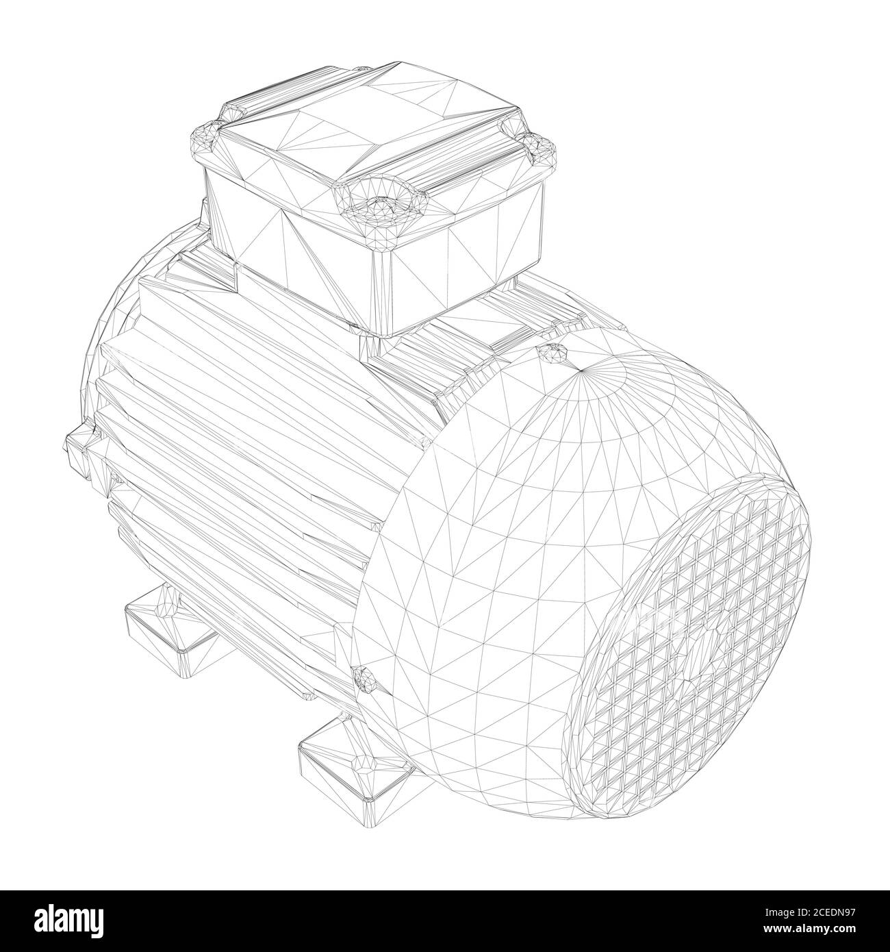 Electric motor wireframe made of black lines on a white background ...