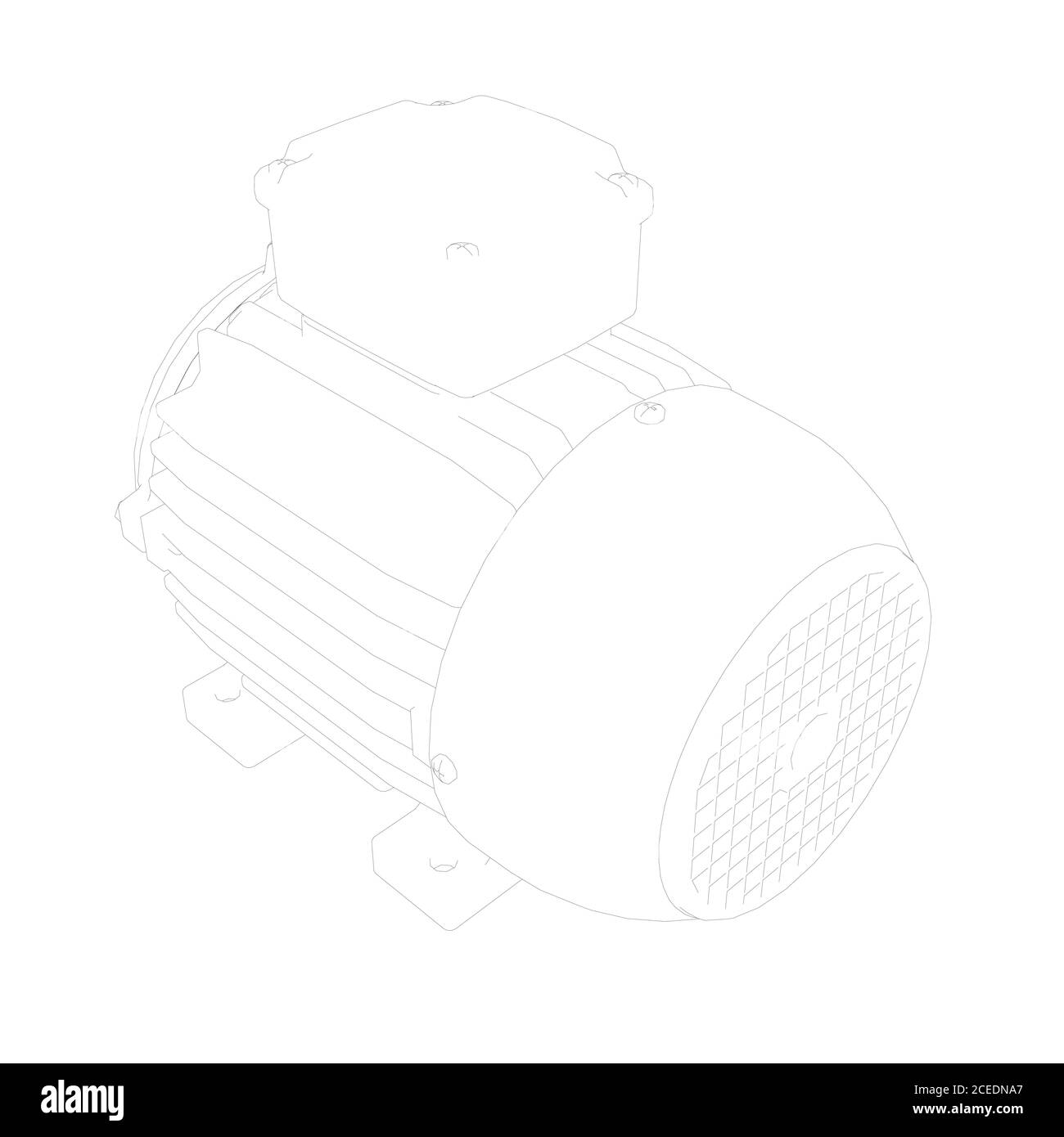 The contour of an electric motor from black lines on a white background ...