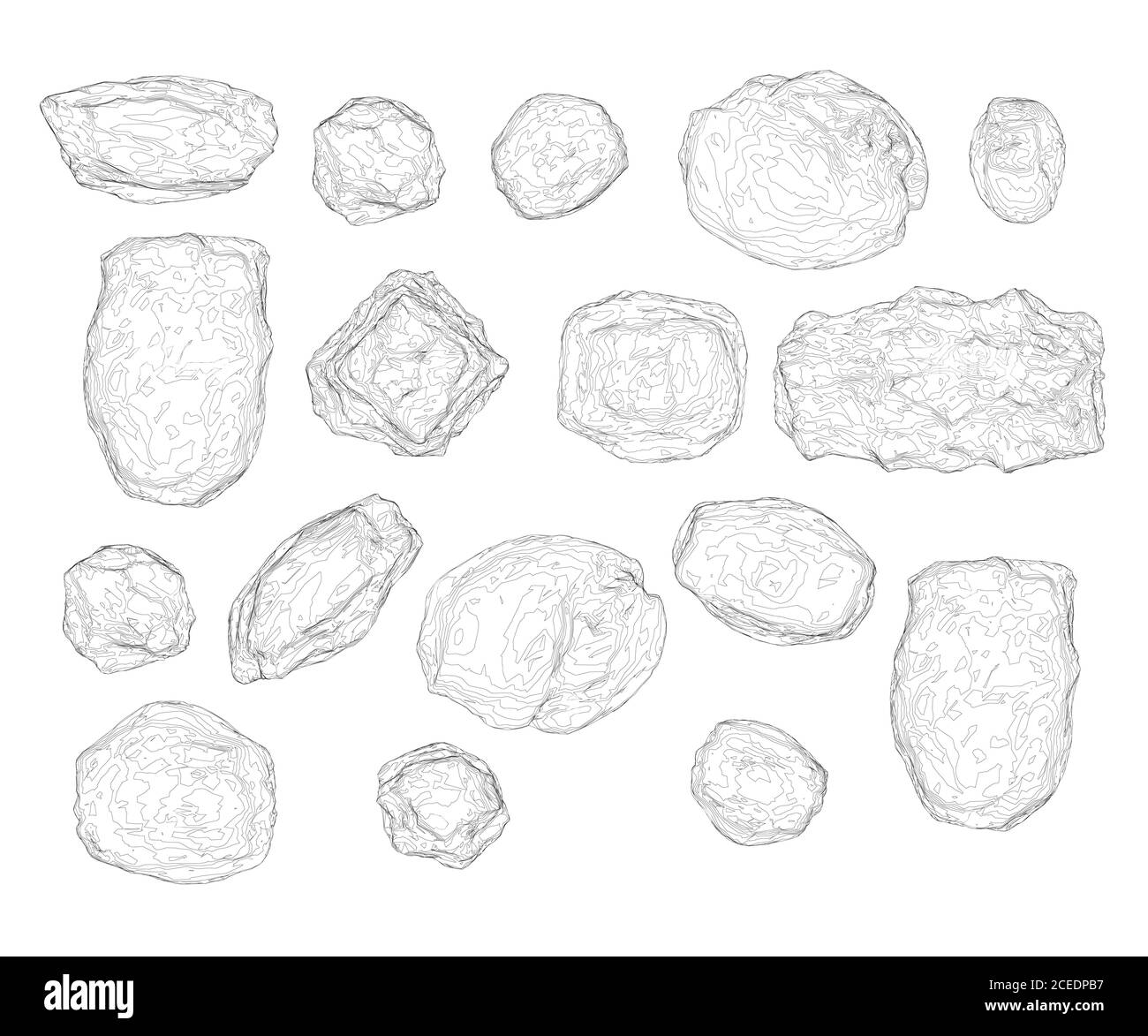Set with stones of different shapes. Wireframe of stones from black ...