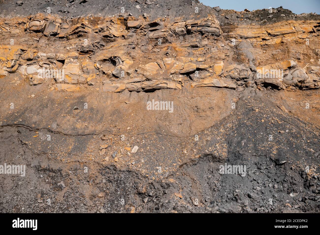 Geological section of soil, layers of coal. Overburden open mine ...