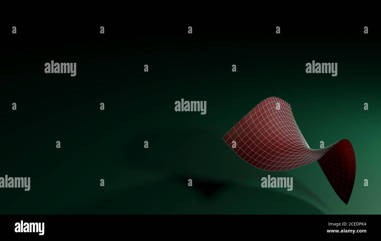 Abstract red twisted grid surface over a green glossy plane - 3D ...