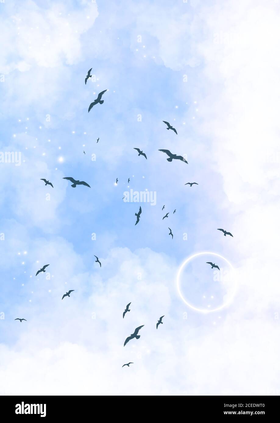 Vertical low angle shot of a flok of birds flying Stock Photo - Alamy