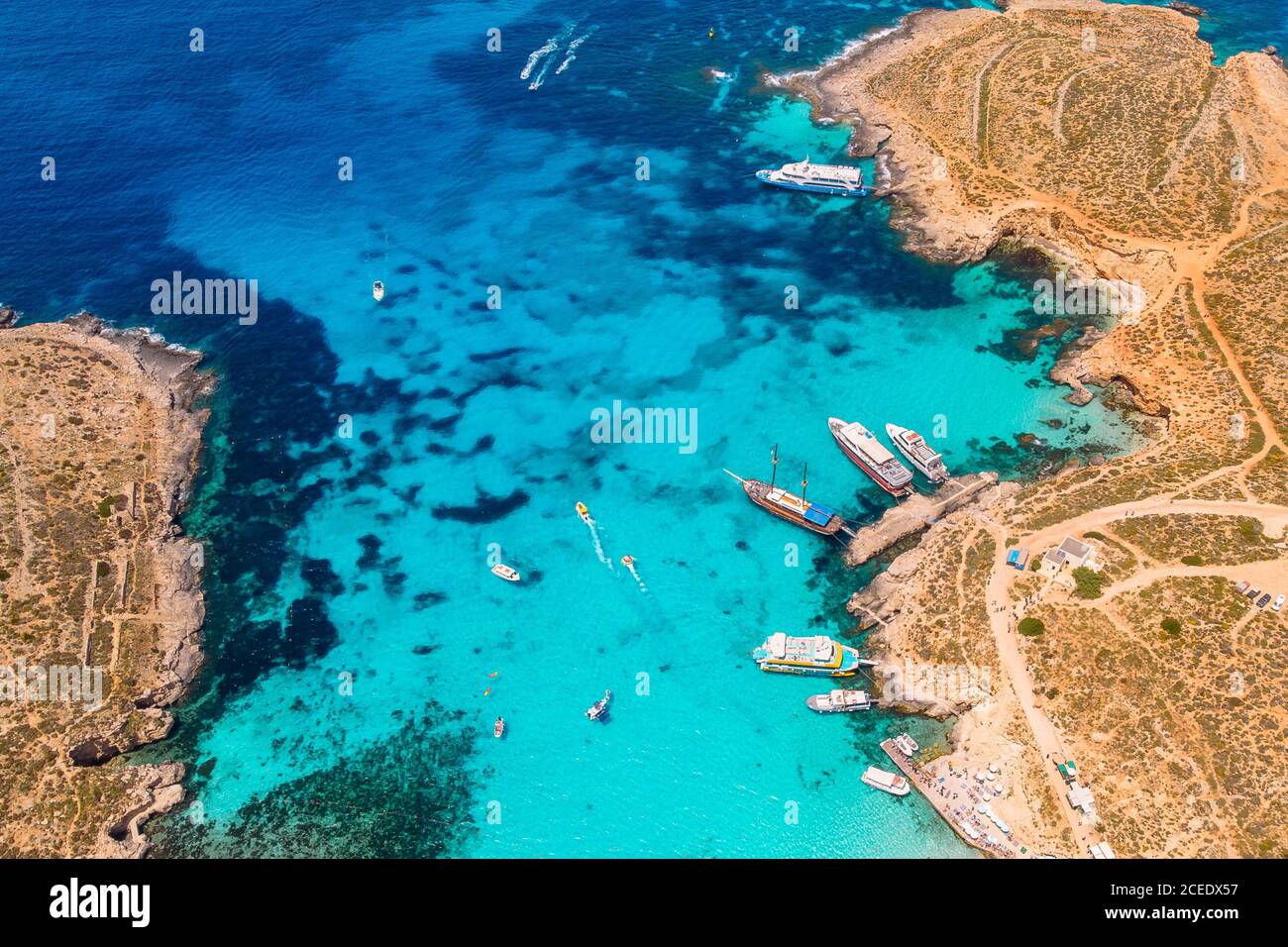 Panorama beach Blue Lagoon Comino Malta. Aerial view Stock Photo - Alamy