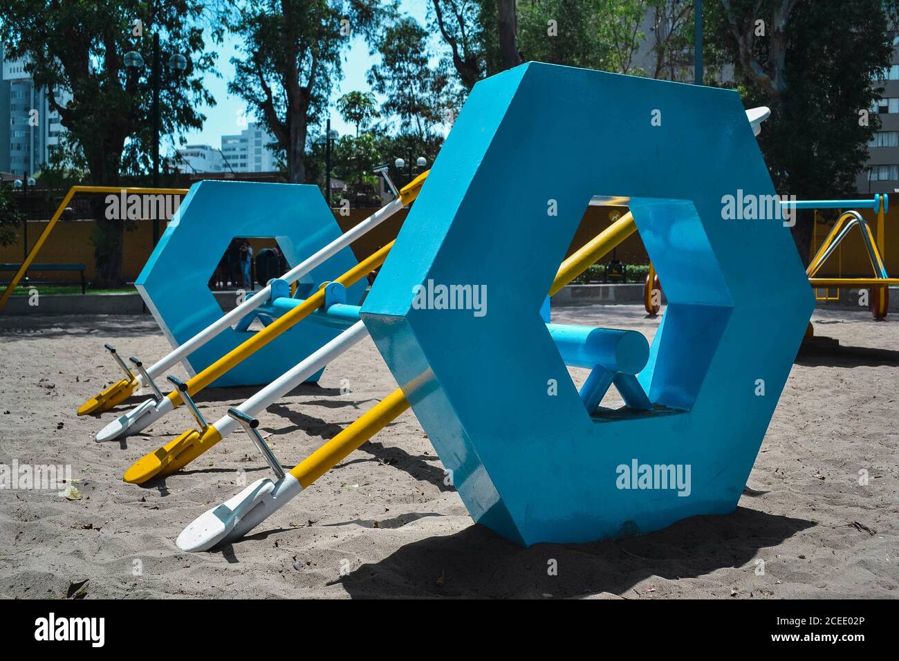 Seesaws in a modern children's playground Stock Photo - Alamy