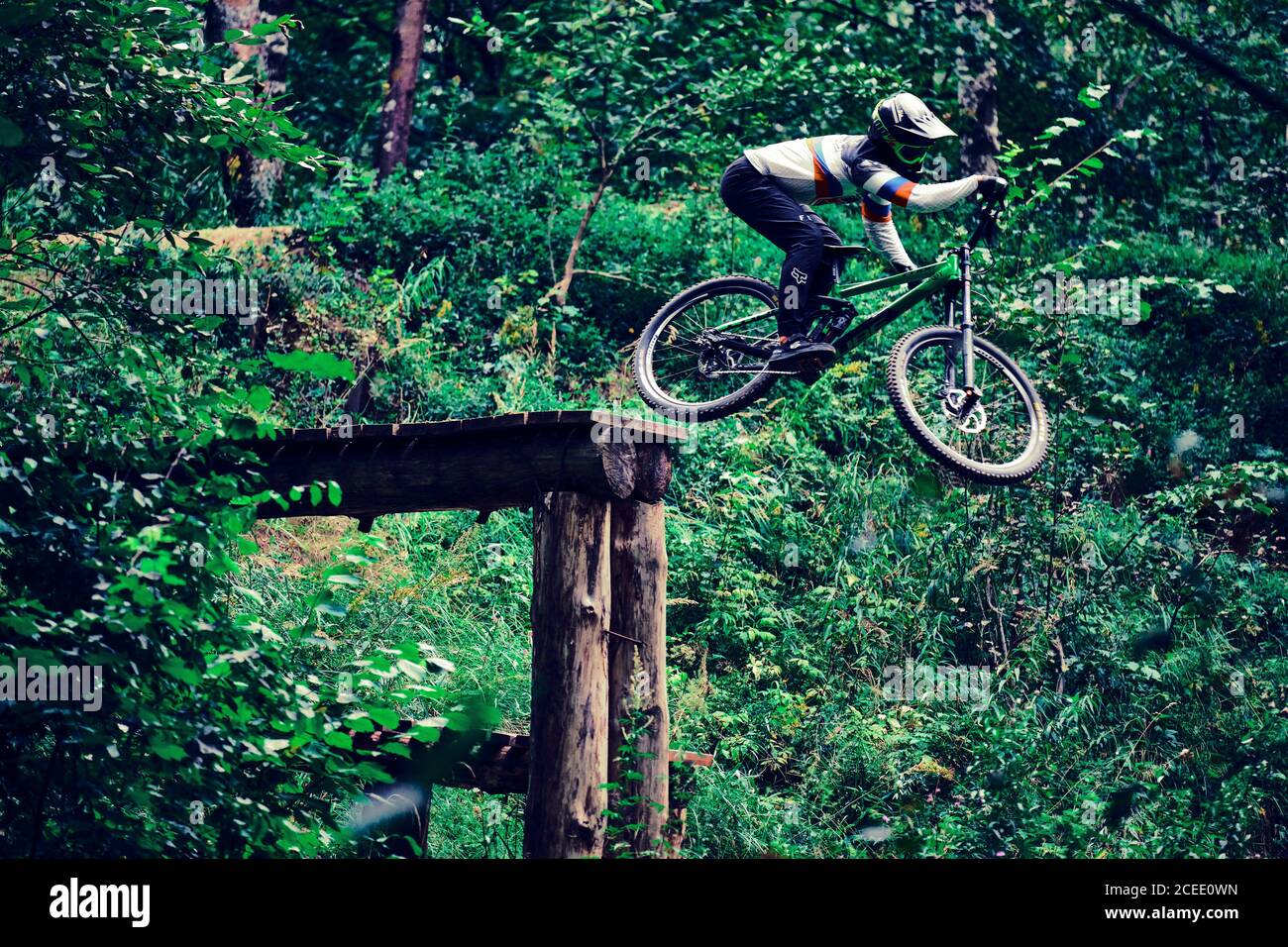 Russia, Moscow - Sep 01, 2020: Young boy jumping with his MTB Bike at ...