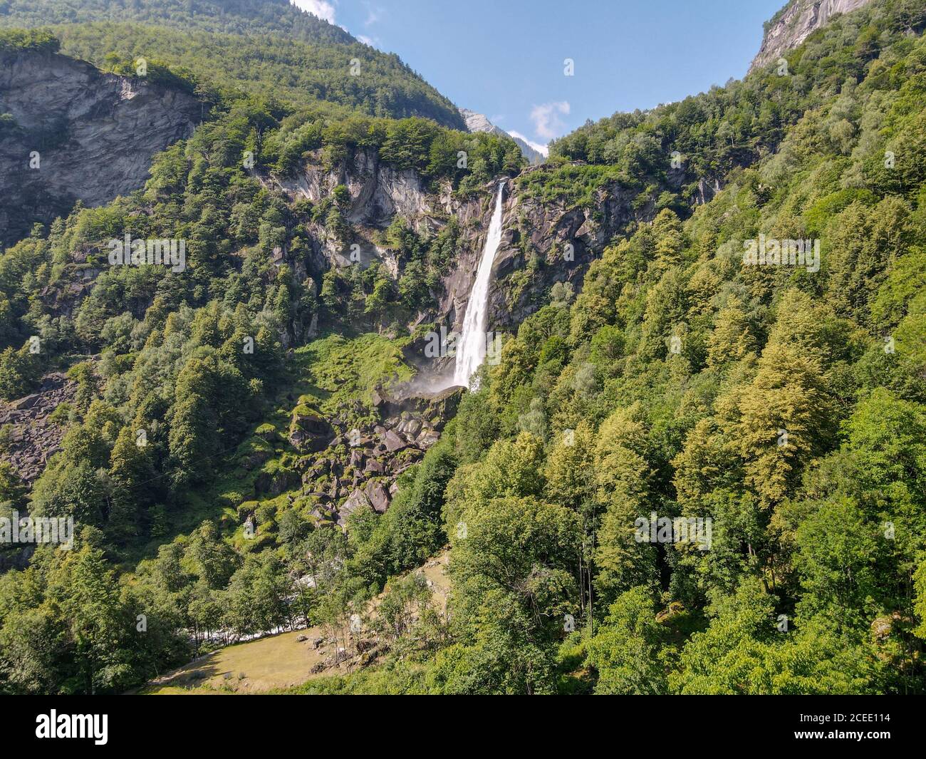 The waterfall of Foroglio on Bavona valley in the italian part of ...
