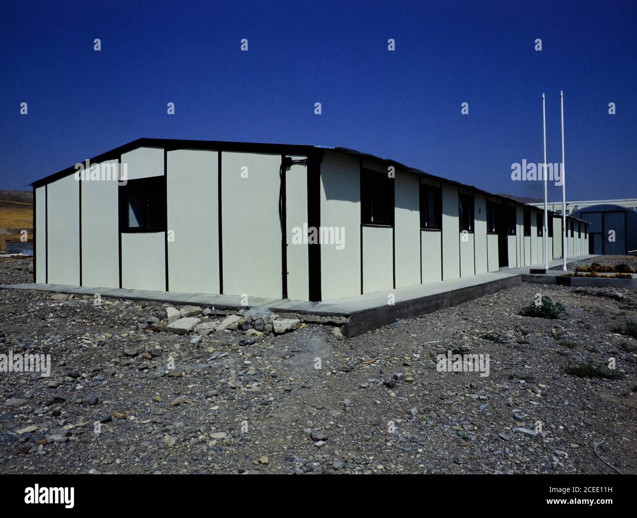 Building sites with prefabricated construction and blue sky. It is a ...