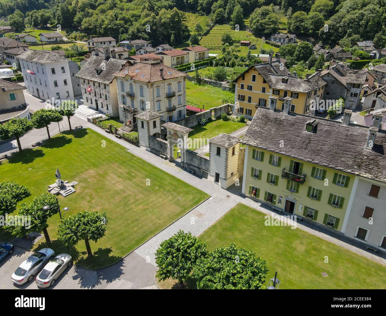 Cevio, Switzerland - 8 July 2020: The village of Cevio on Maggia valley ...