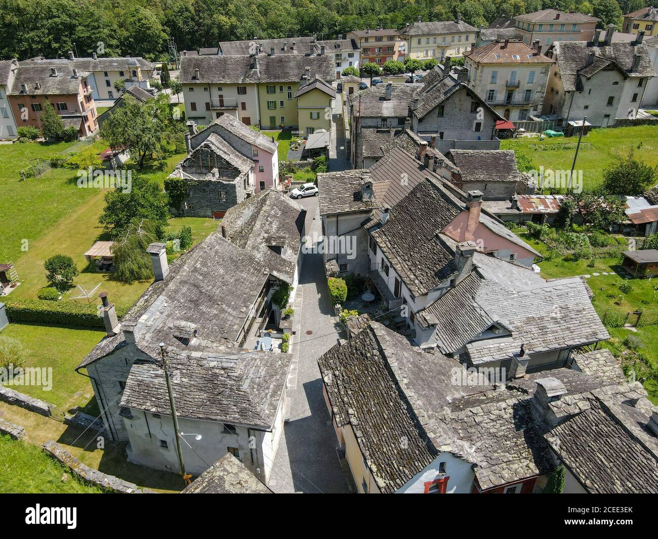 Areal view at the village of Cevio on Maggia valley in the italian part ...