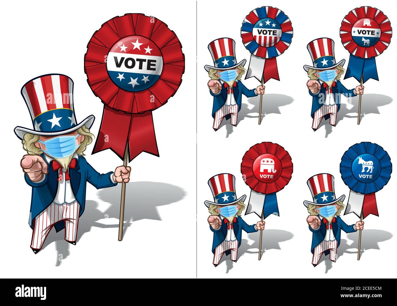 Vector illustrations of a cartoon Uncle Sam Pointing ‘I Want You ...