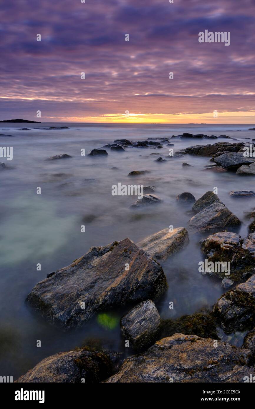 Scotland, Isle of North Uist, Traigh Stir. Sunset at Traigh Stir beach ...