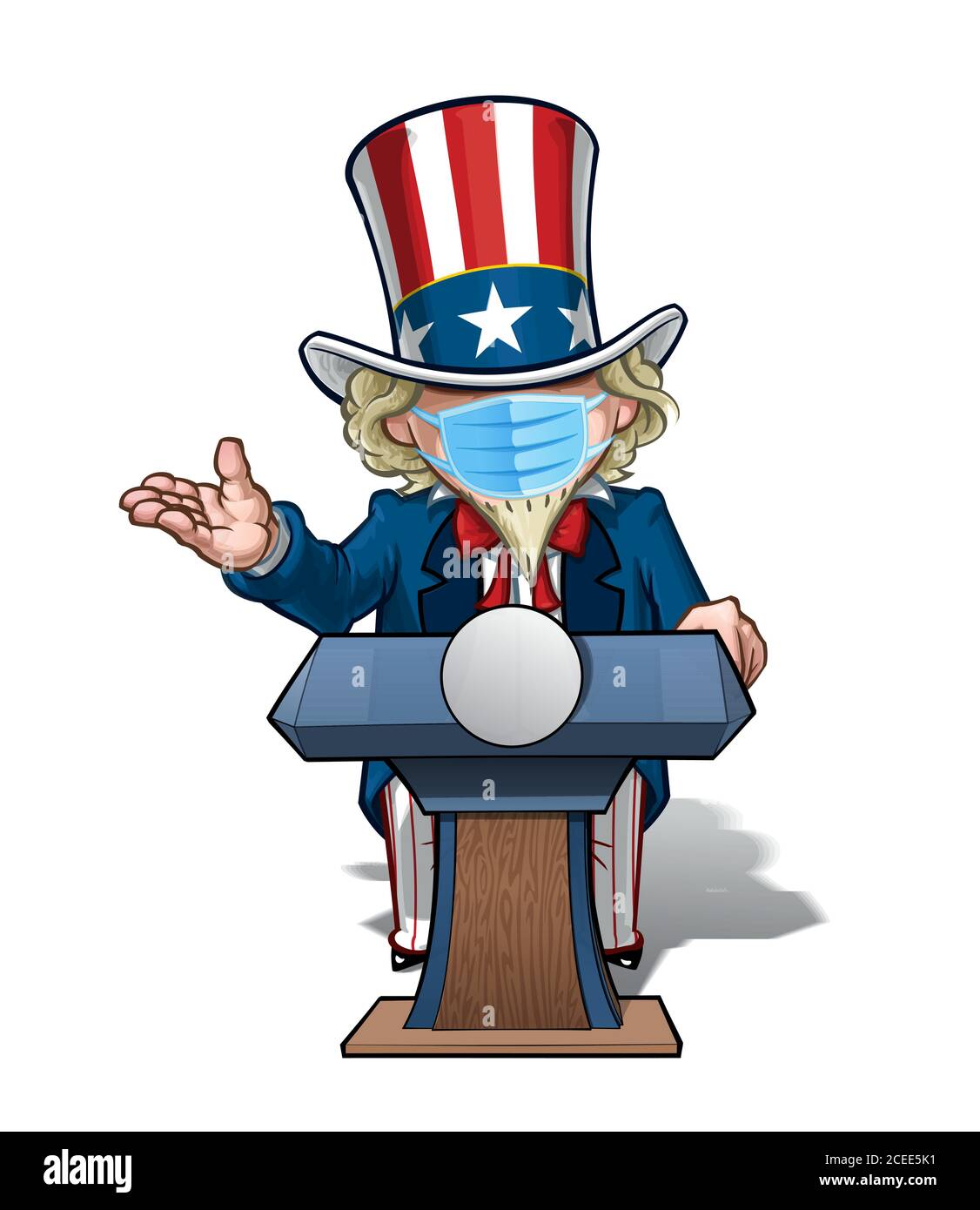 Vector illustrations of a cartoon Uncle Sam, on a podium debating with ...