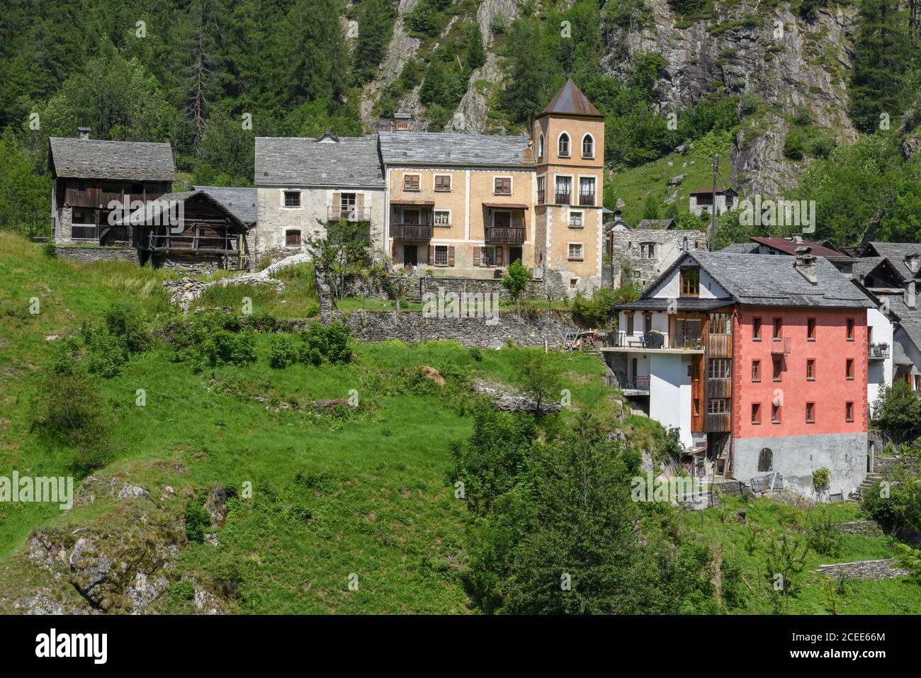 The village of Fusio on Maggia valley in the italian part of ...