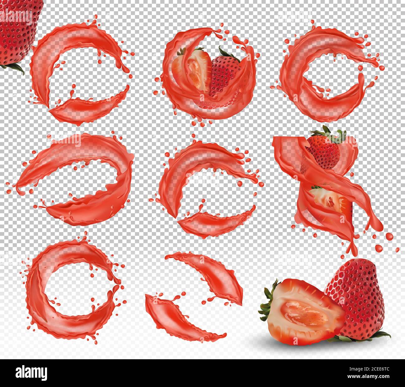 Set of 3d icons of strawberries in splashes of drops. Collection ...