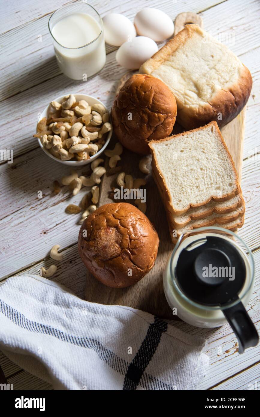 Vertical view of breakfast items Stock Photo - Alamy
