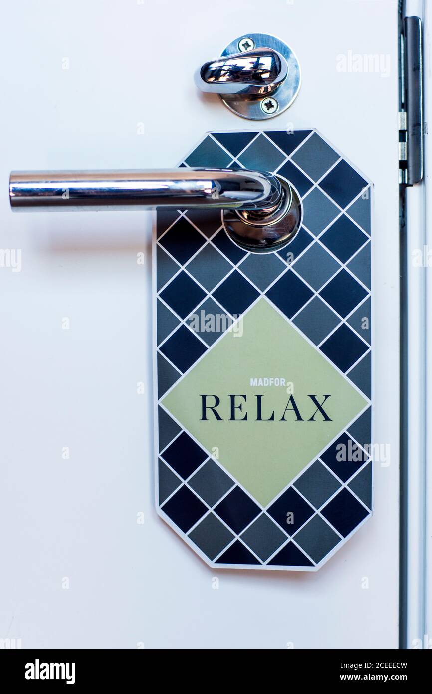 Do not disturb signal in the handle of a hotel door in Madrid Stock ...