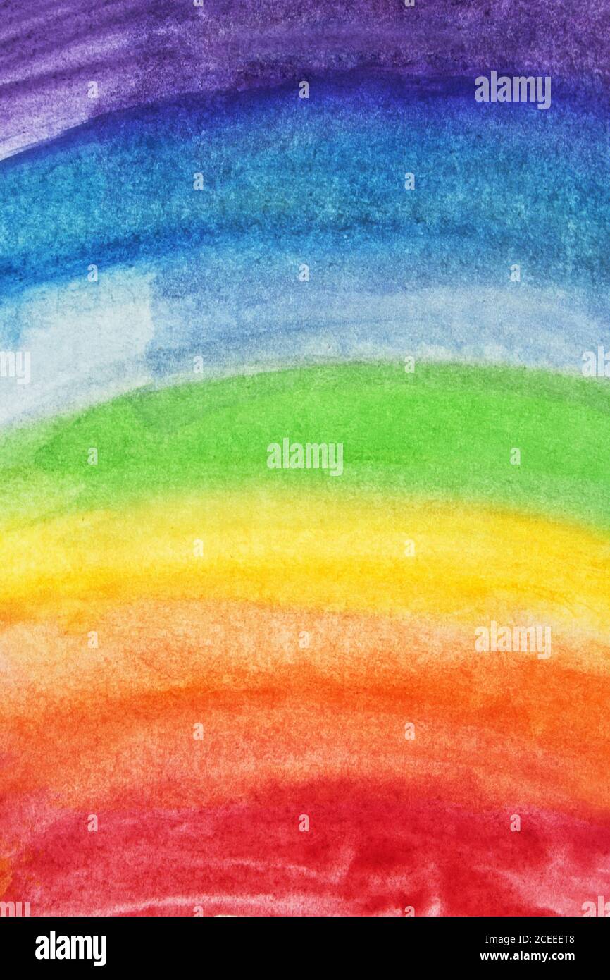 Abstract watercolor rainbow colors background. Hand drawn, paper ...