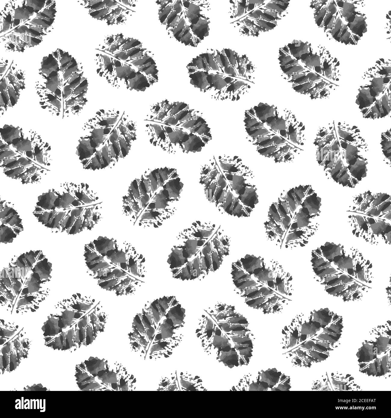 monochrome seamless pattern gray prints of hawthorn leaves with veins ...
