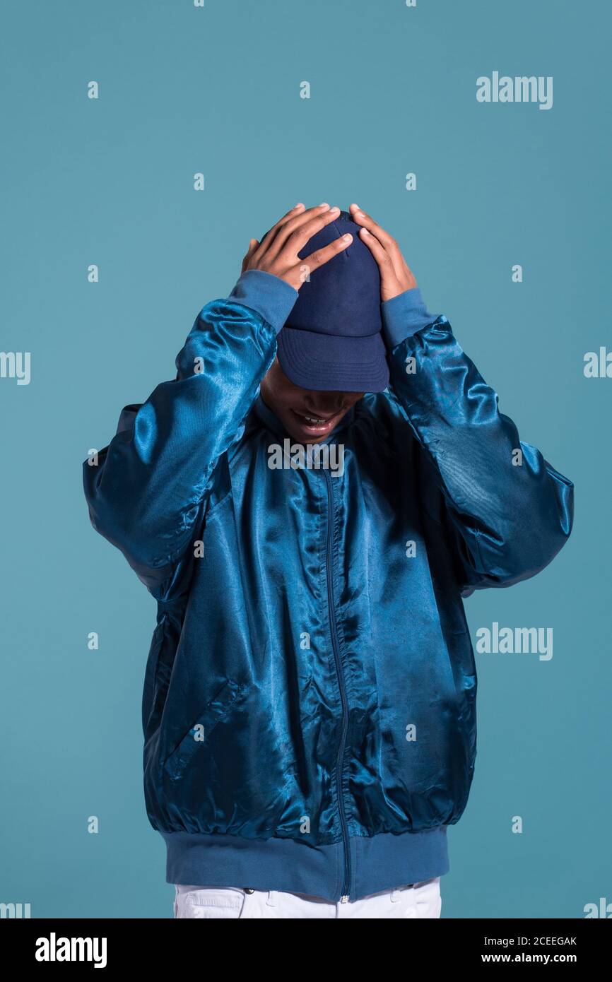 Blue Shiny Jacket High Resolution Stock Photography and Images - Alamy