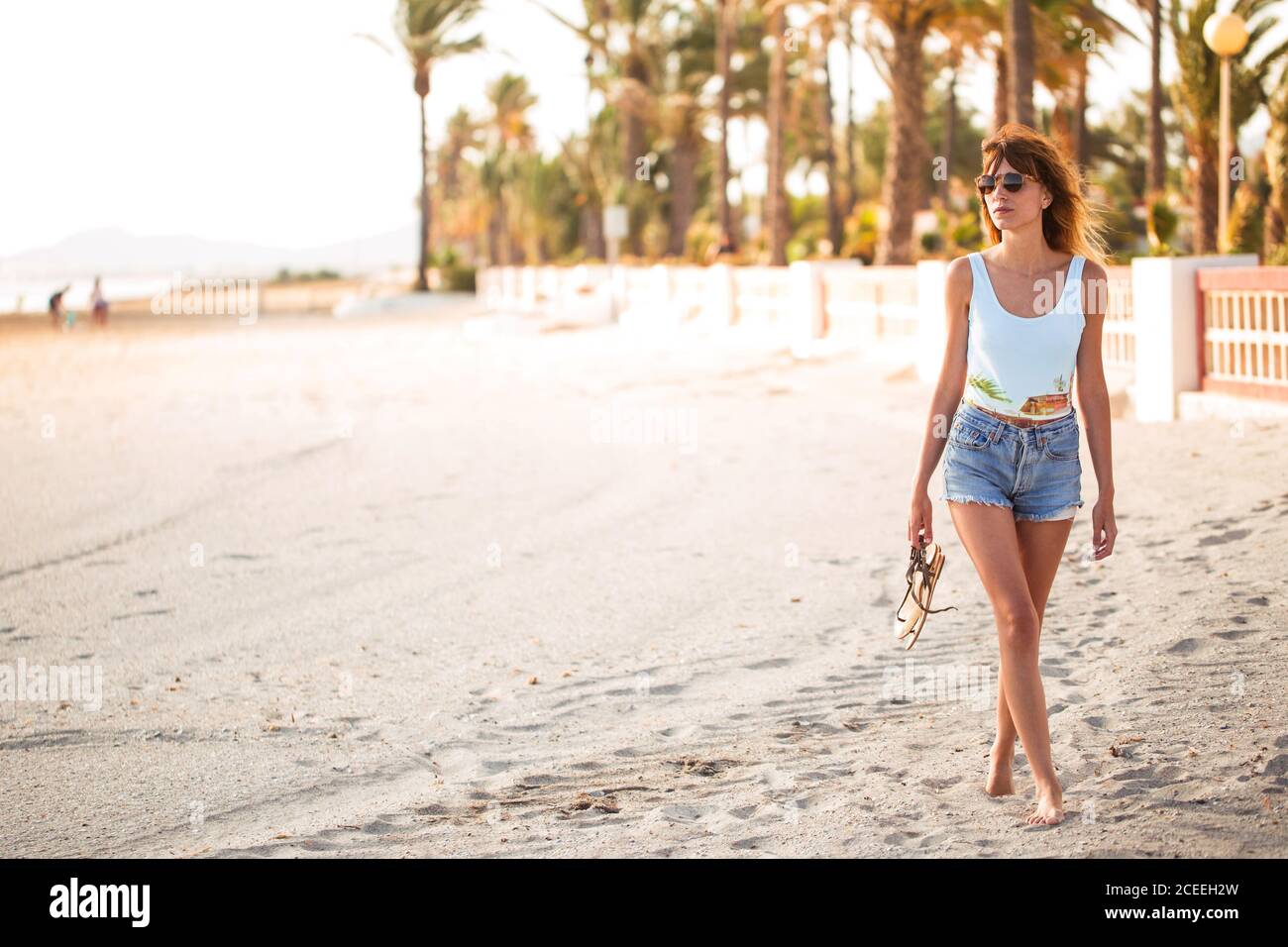 Slim Woman strolling on tropical beach Stock Photo - Alamy